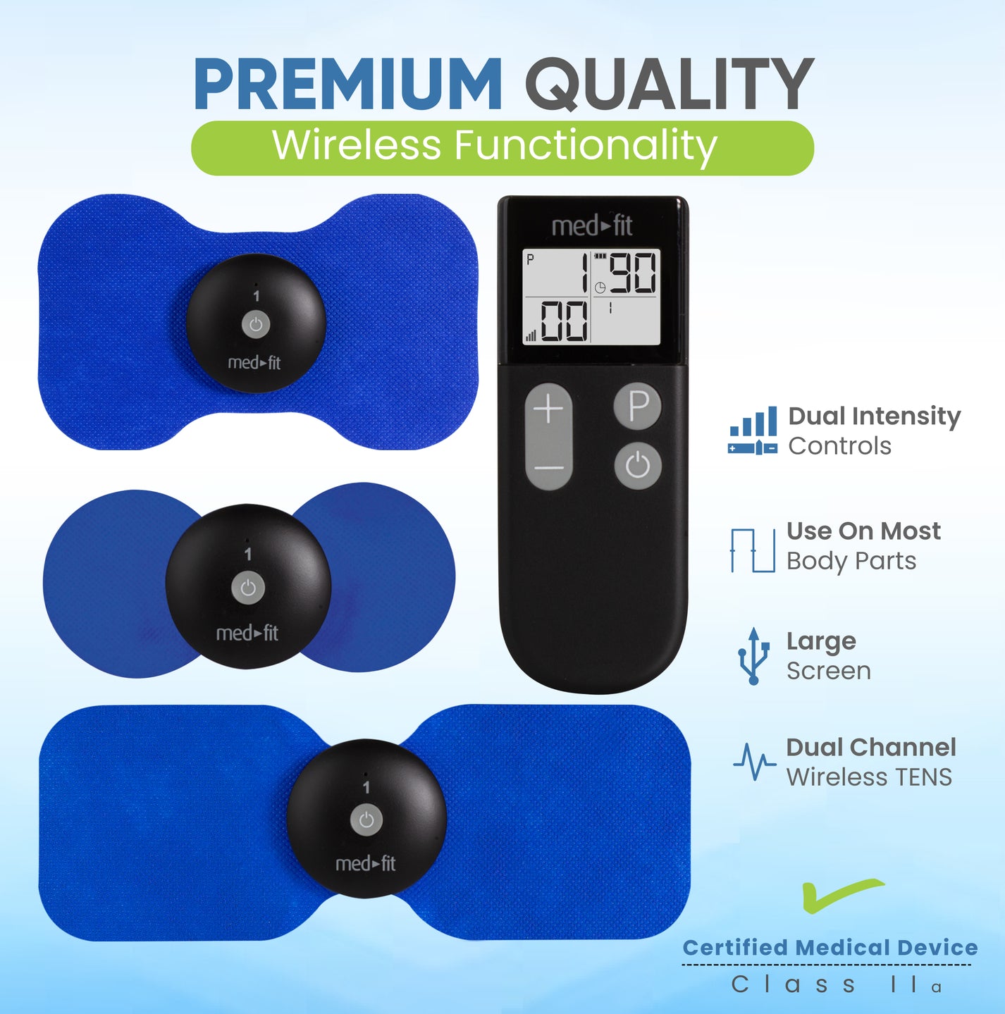 Med-Fit Wireless 2 Channel TENS & EMS Machine | Premium Electrodes